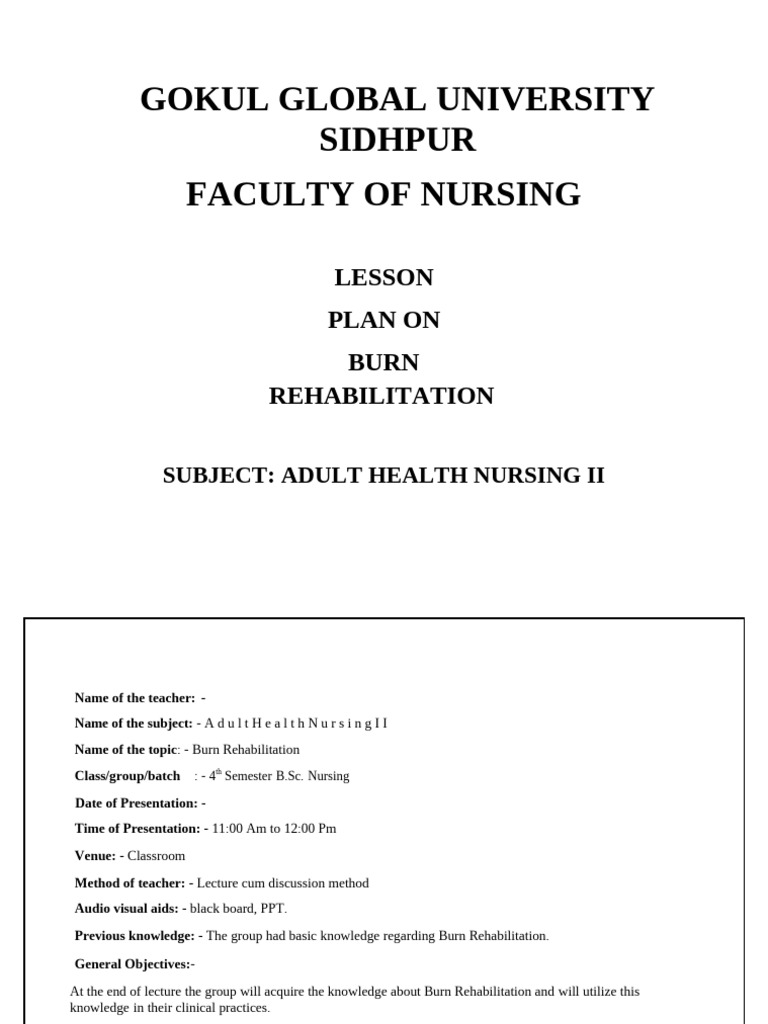 Lesson Plan On Burn Rehab. | PDF | Physical Therapy | Edema