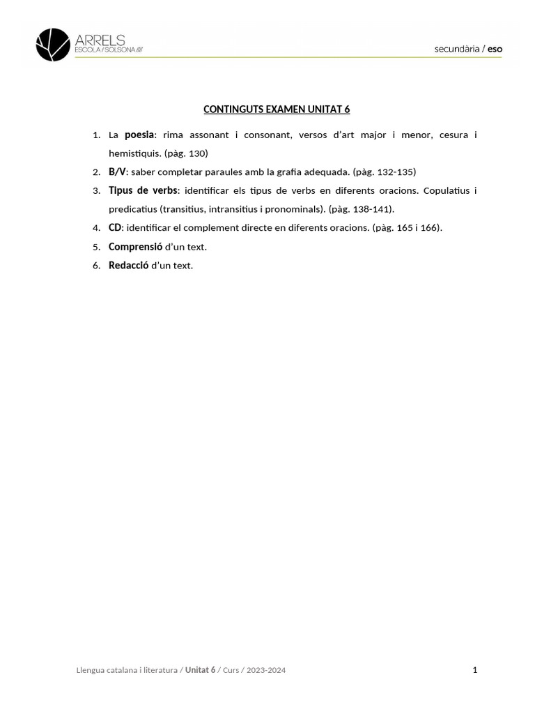 Continguts Examen U6 2ESO | PDF