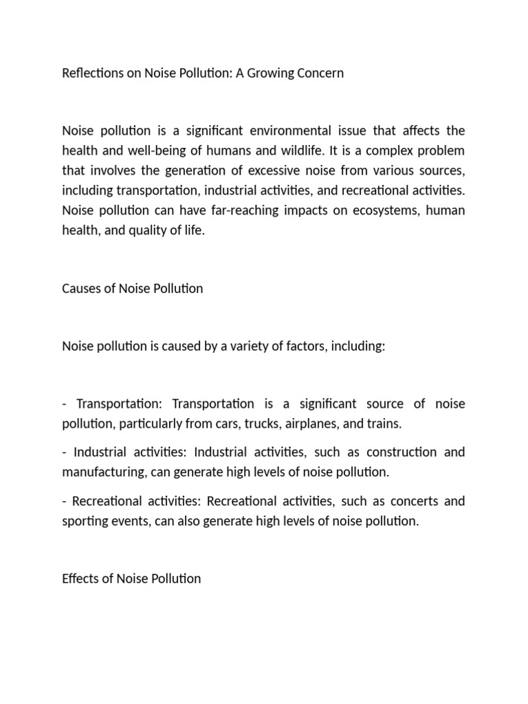 Reflections On Noise Pollution | PDF | Noise | Pollution