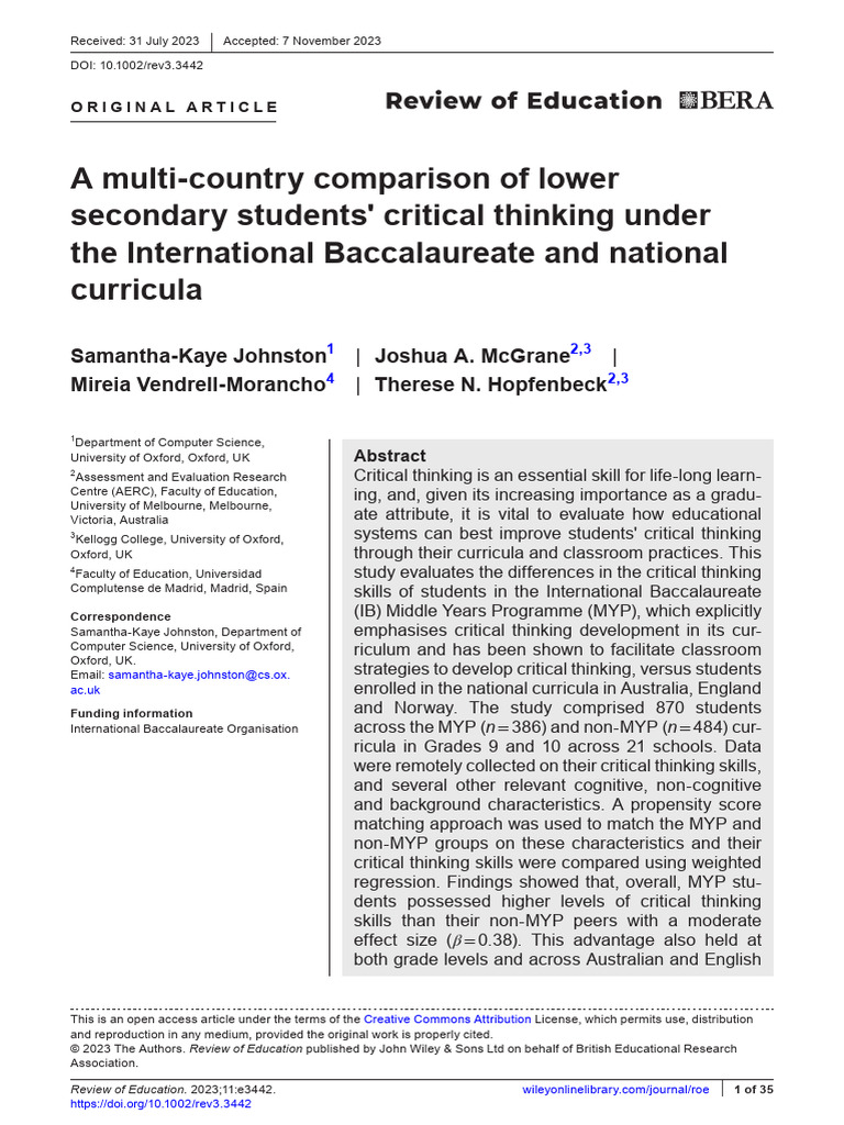 A Multi-Country Comparison of Lower Secondary Stud | PDF | Critical ...