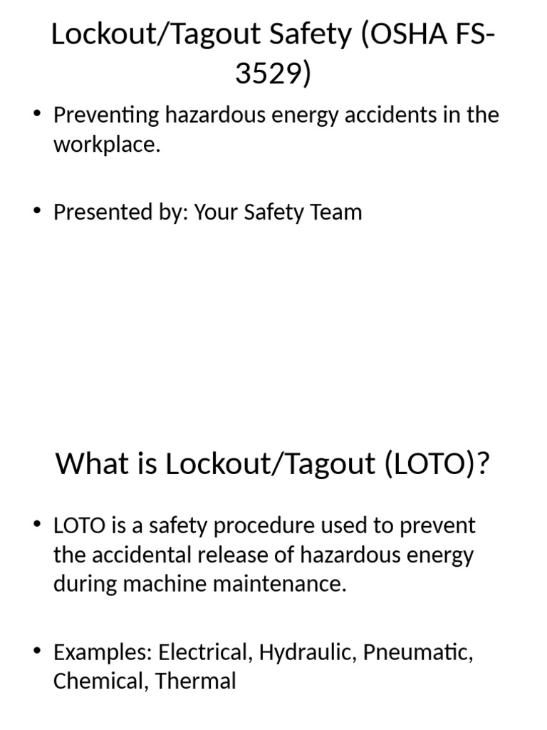 LOTO OSHA Safety Presentation | PDF