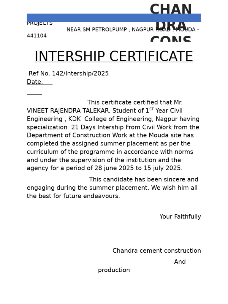 Intership Certificate | PDF