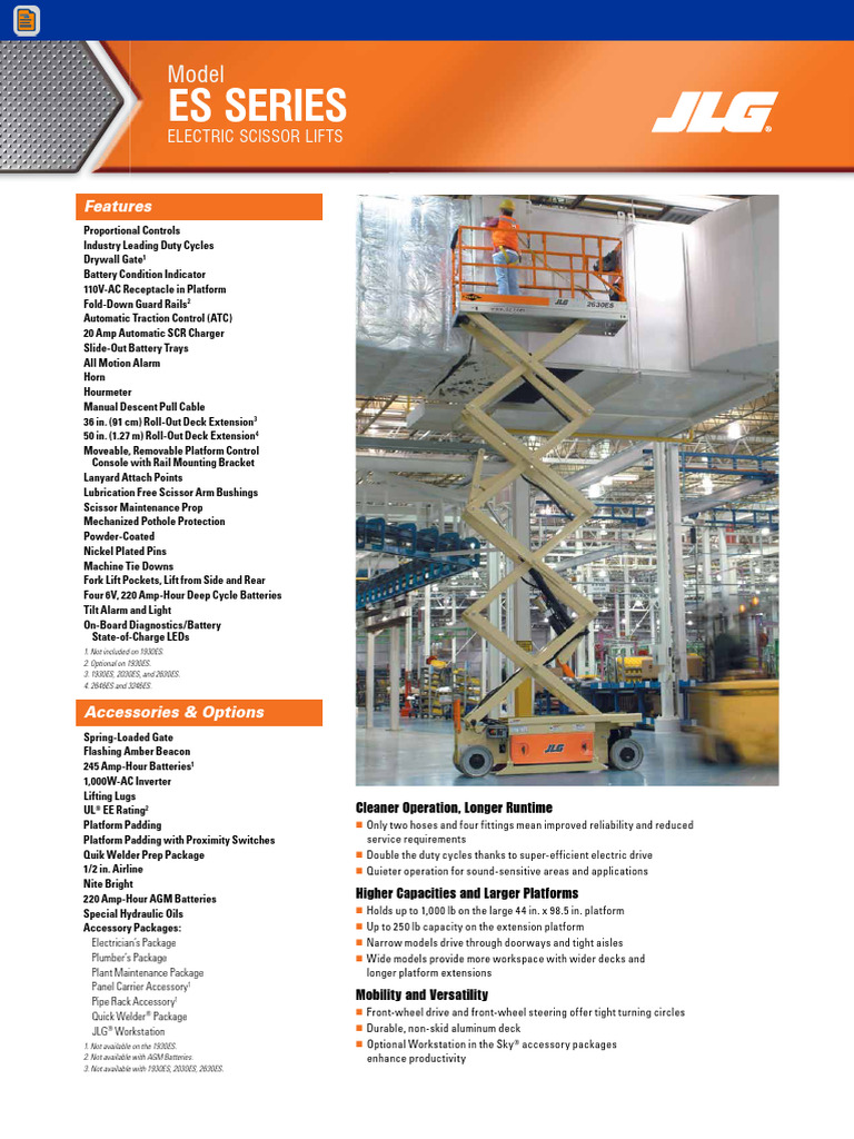 JLG Electric Scissor Lift Specifications | PDF | Vehicles | Motor Vehicle