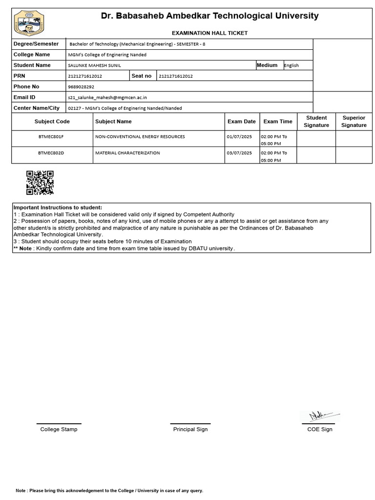 Student HallTicket | PDF