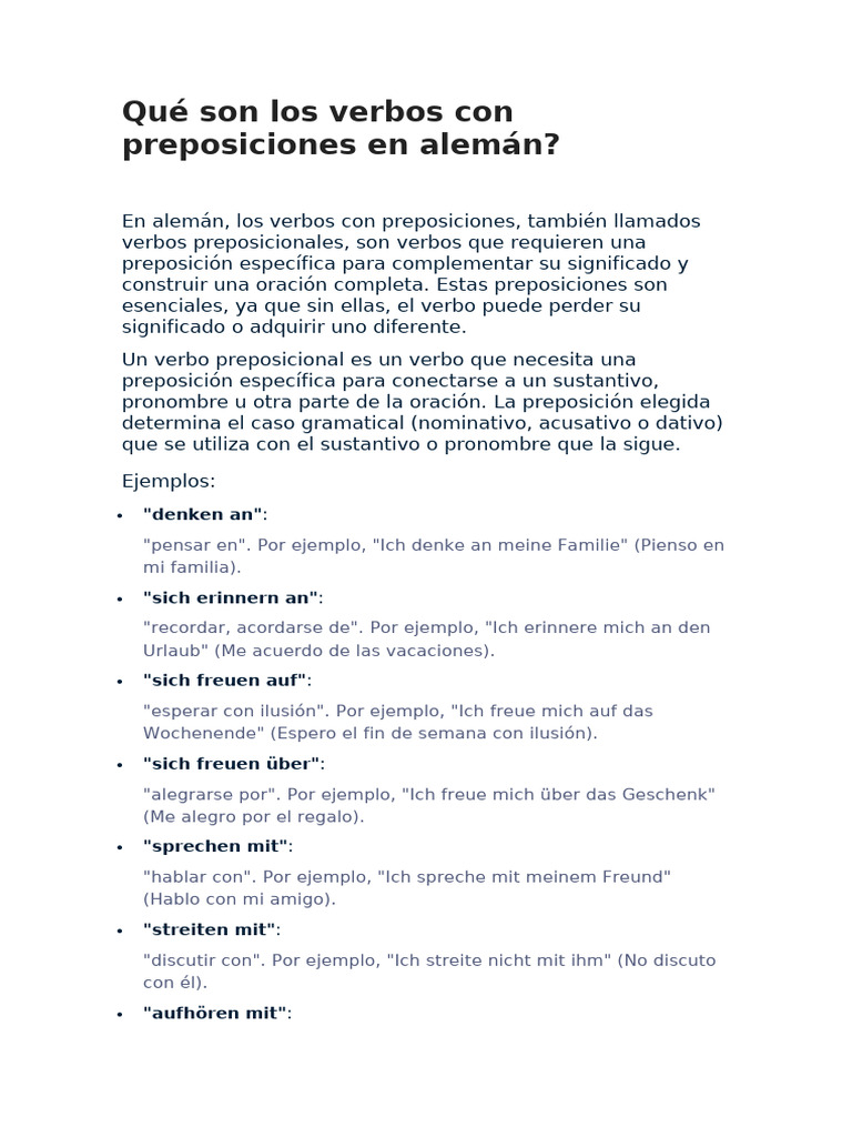 Qué Son Los Verbos Con Preposiciones en Alemán | PDF | Verbo | Relaciones sintácticas