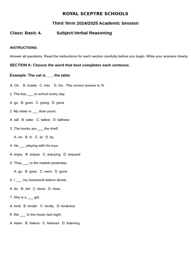 Verbal Reasoning Exam Basic4 | PDF