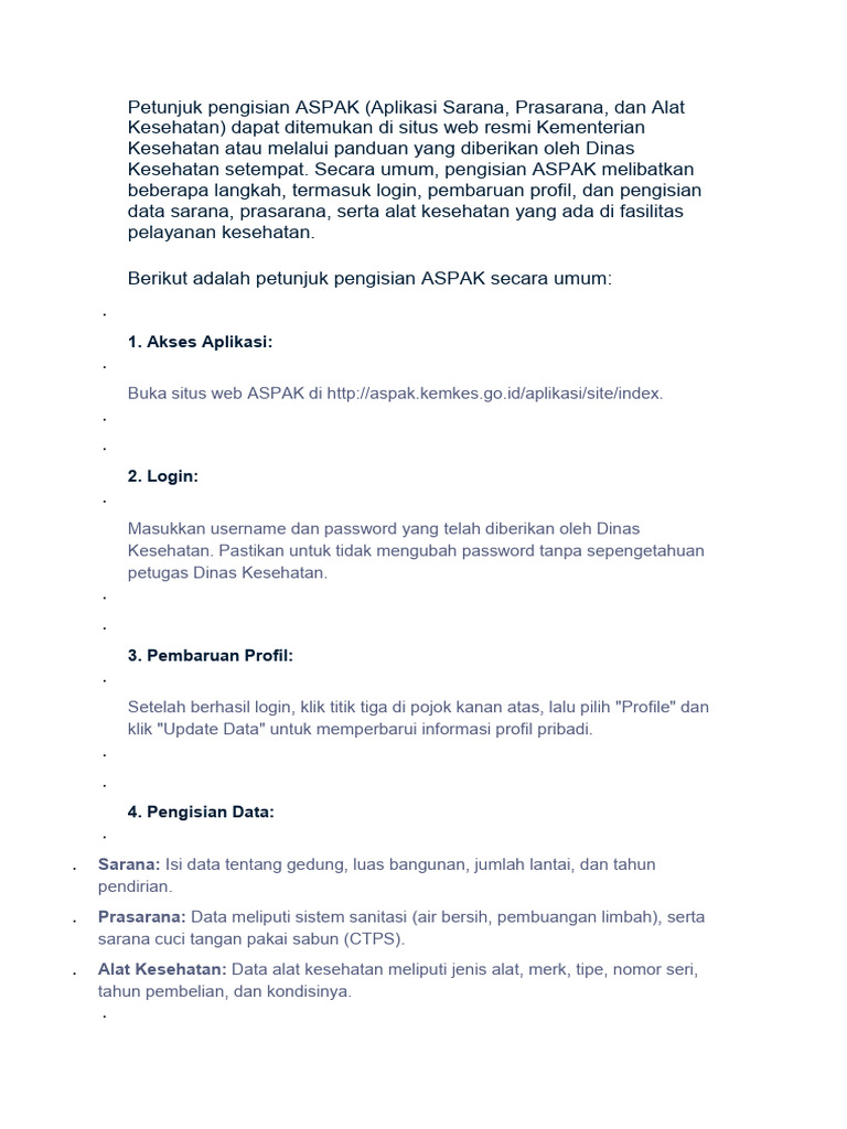 Petunjuk Pengisian ASPAK | PDF