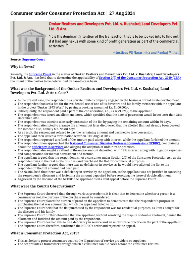 Current Affairs Consumer Under Consumer Protection Act Print 2 | PDF ...