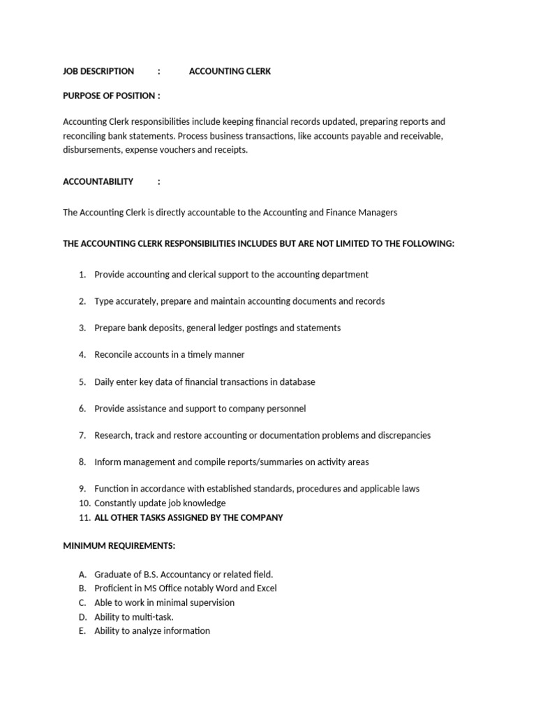 Accounting Clerk Job Responsibilities | PDF