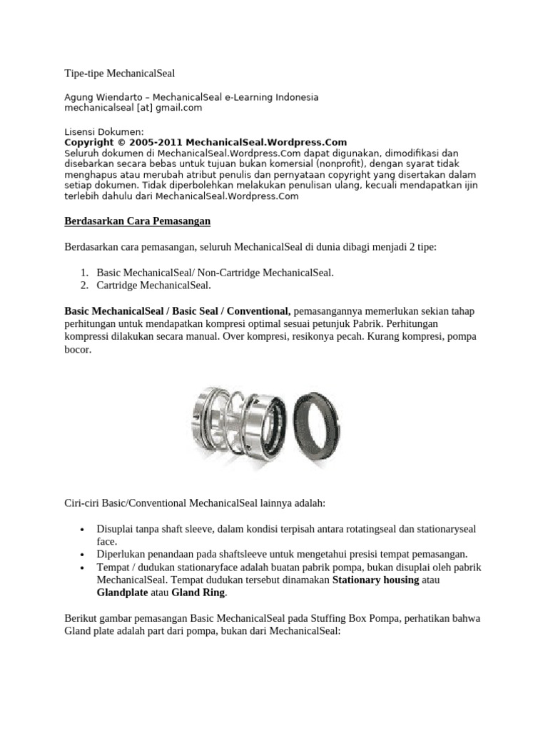 Tipe Mechanical Seal | PDF