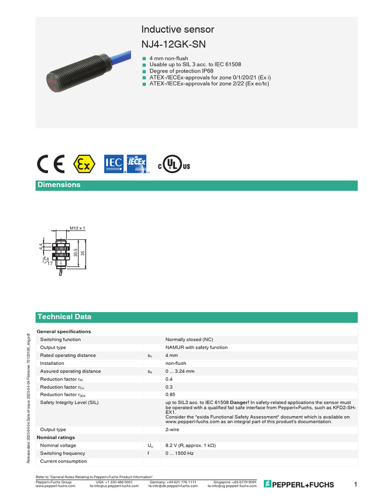 Sensor Proximity Nj4-12gk-Sn | PDF