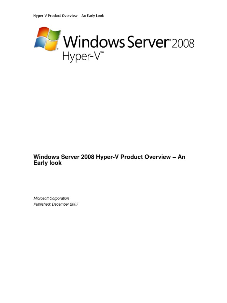Hyper-V Product Overview - v1.0 | PDF | Hyper V | Virtual Machine