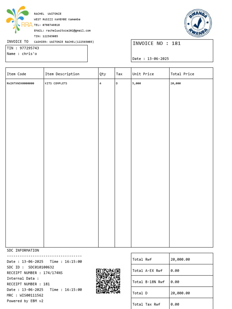 Invoice for Kits Complets - 13 June 2025 | PDF