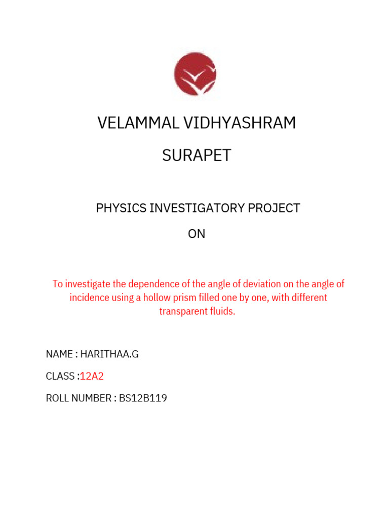 Harithaa.G Physics Investigatory Project PDF | PDF | Optics | Refractive Index
