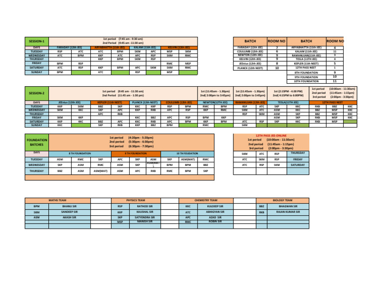 Time Table 1st July-6th July | PDF