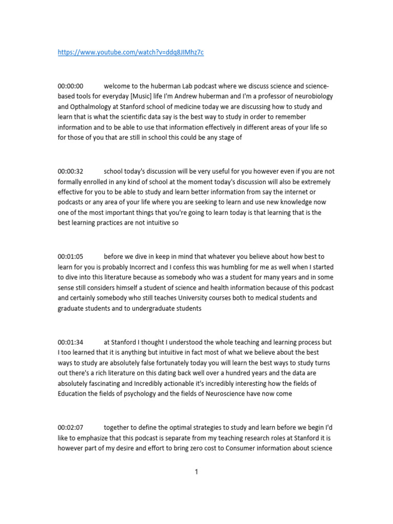 Huberman's Optimal Learning Protocols | PDF | Neuroplasticity | Neuron