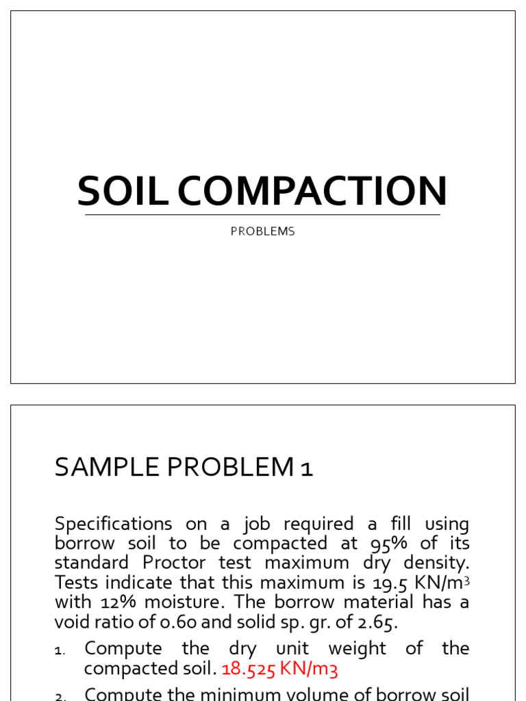 SOIL COMPACTION Sample Problem With Homework | PDF | Porosity | Density