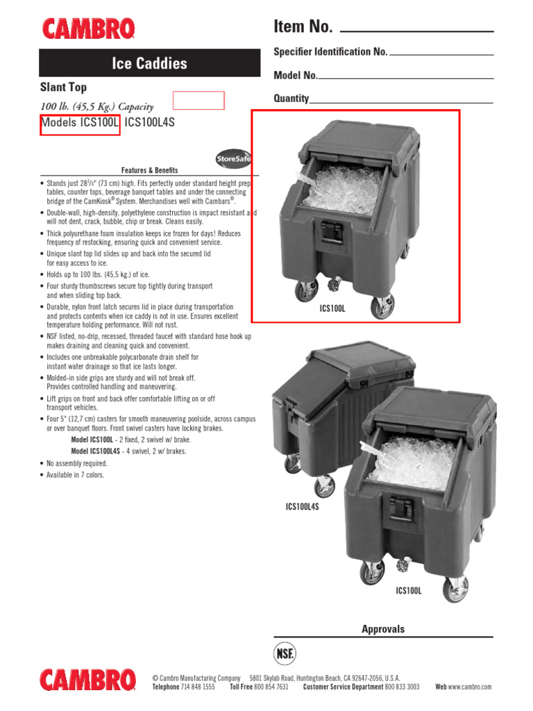 Cambro ICS100L Ice Caddy Overview | PDF