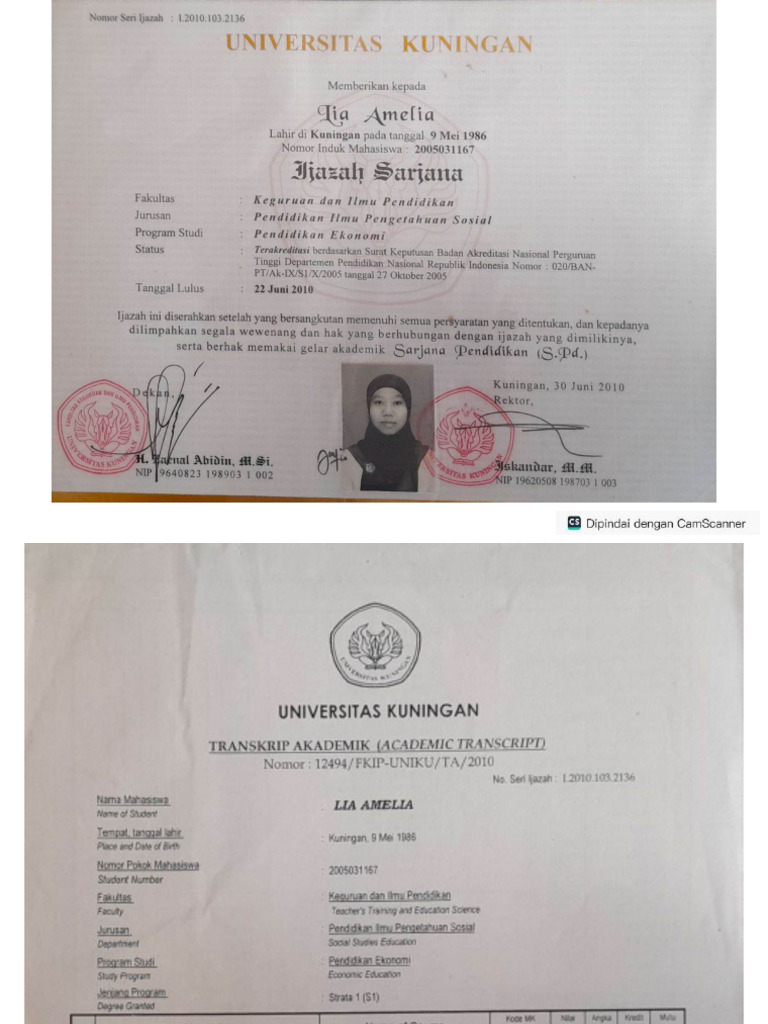 Ijazah & Transkrip Nilai | PDF