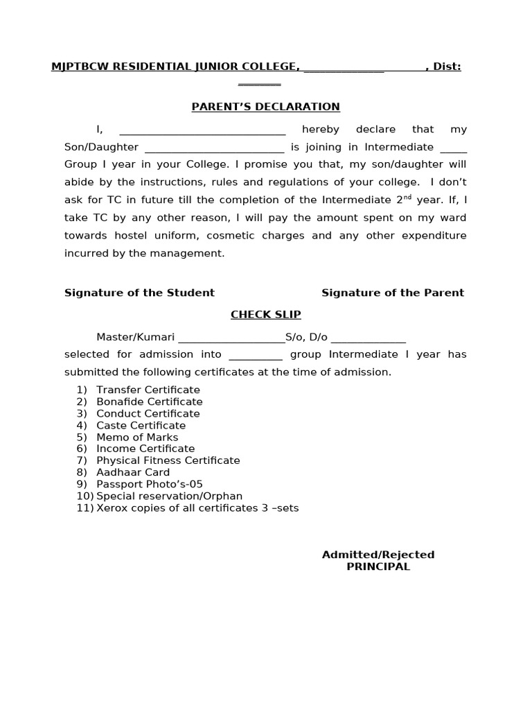 Parent Declaration | PDF