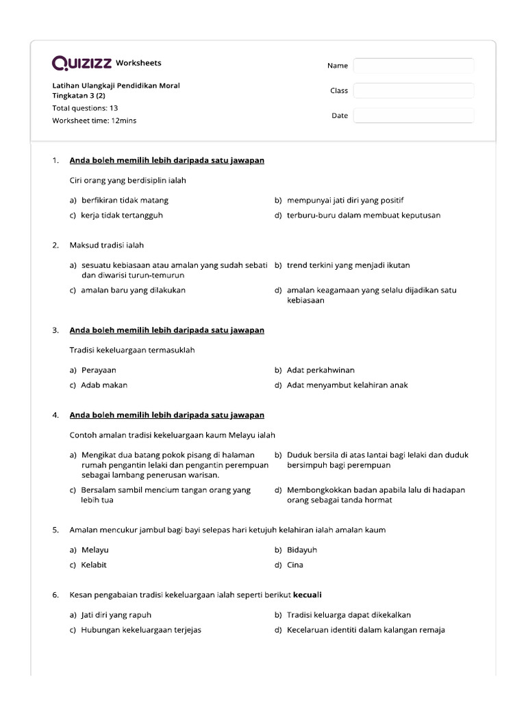 Latihan Ulangkaji Pendidikan Moral Tingkatan 3 | PDF