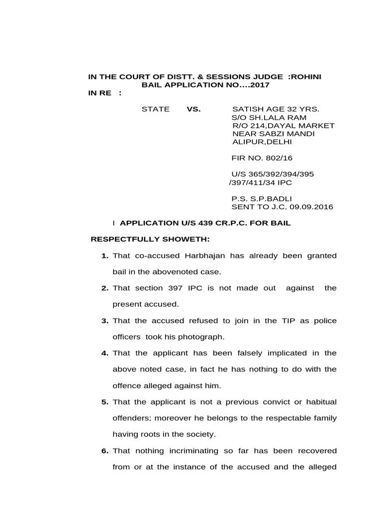 Bail Application 439 Satish 802-Imp | PDF