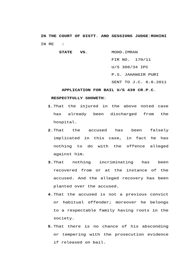 Bail Application 308 439 Mohd Imran | PDF