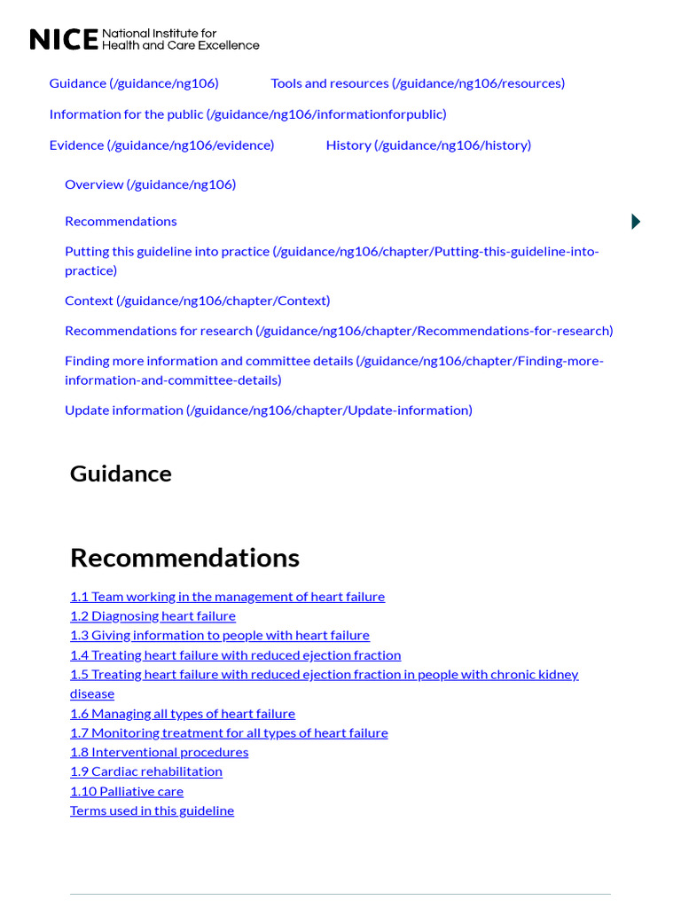 Recommendations - Chronic Heart Failure in Adults - Diagnosis and ...