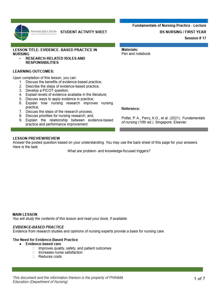 Session #17 SAS - Funda (Lec) | PDF | Evidence Based Medicine | Nursing