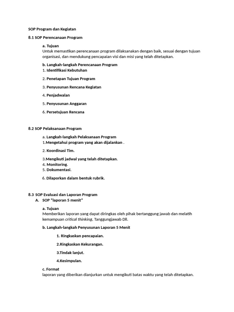 SOP Program Dan Kegiatan | PDF