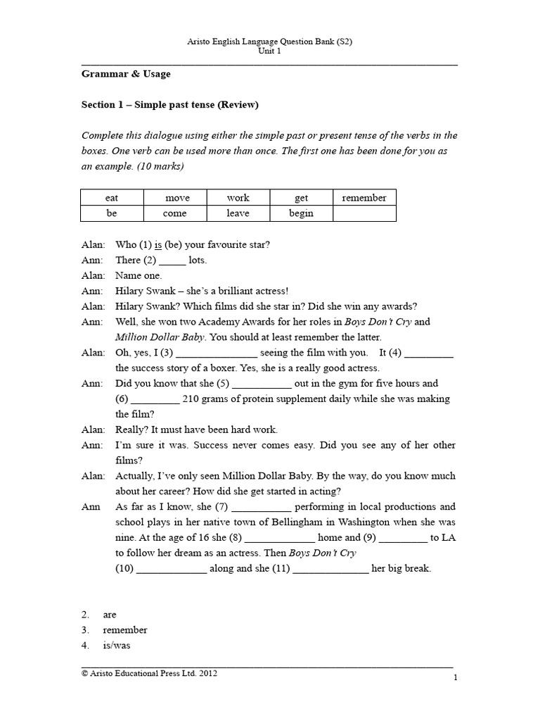2.1a - Simple Past Tense (Review) - 20250618113103 | PDF | Grammatical ...