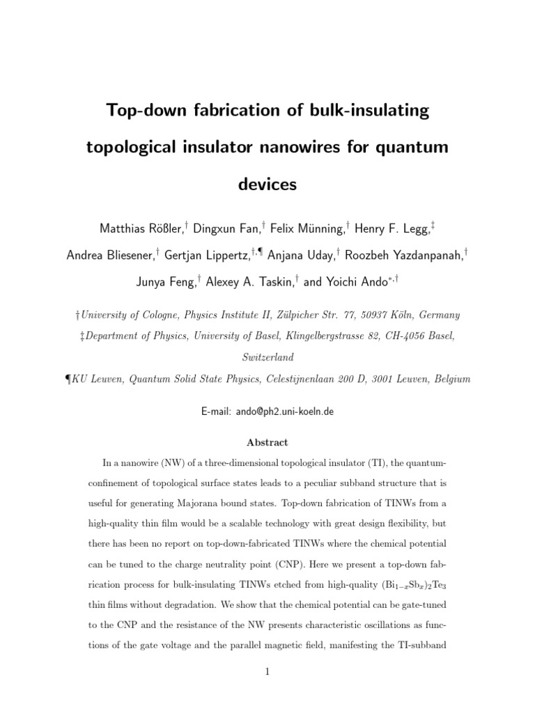 Top-Down Fabrication of Bulk-Insulating Topological Insulator Nanowires ...