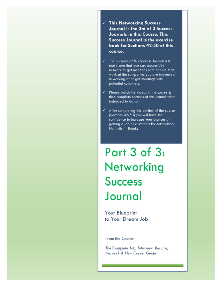 Networking Success Journal: Part 3 Guide | PDF | Résumé | Linked In