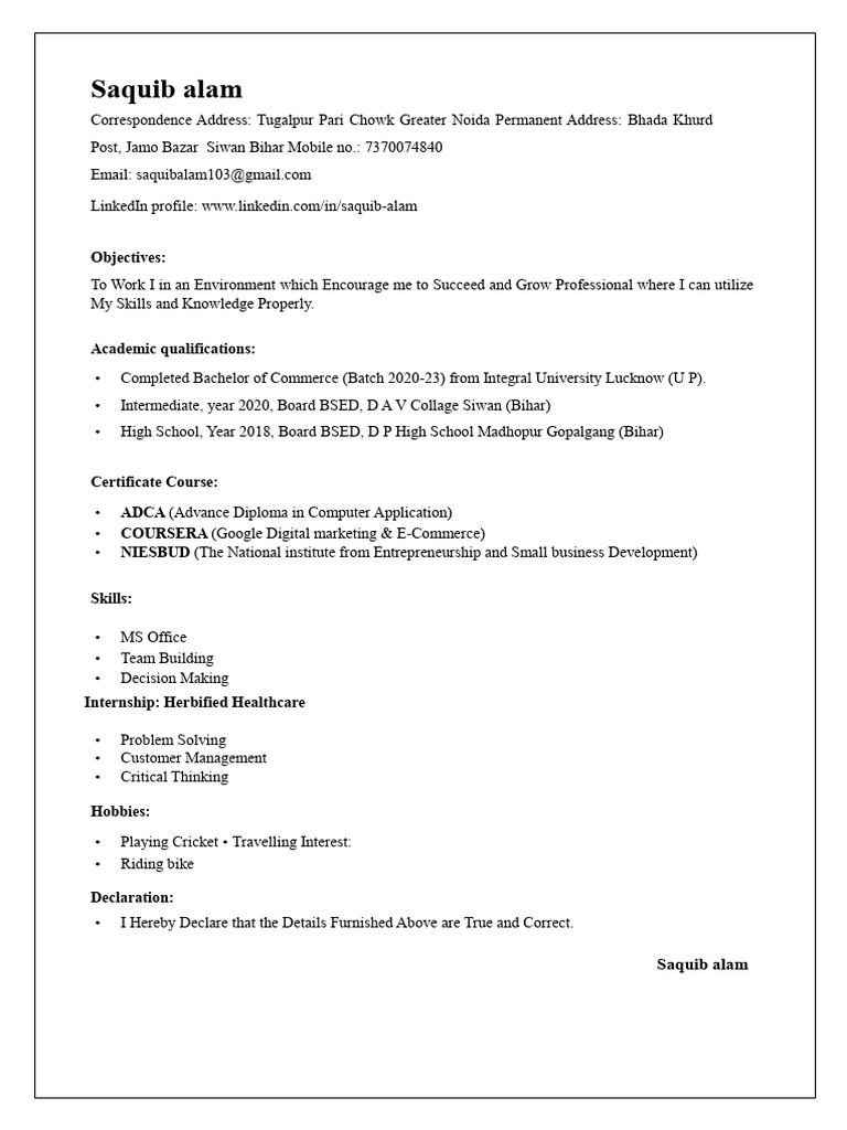 Saquib Alam Resume 3 | PDF