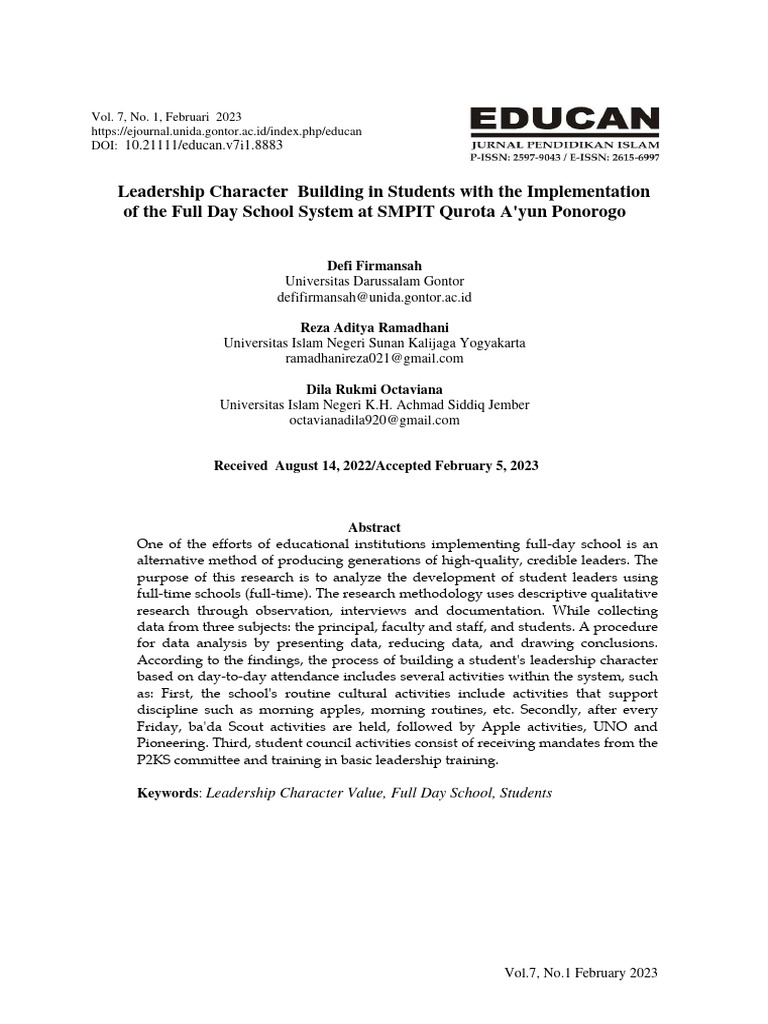 Leadership Character Building in Student | PDF