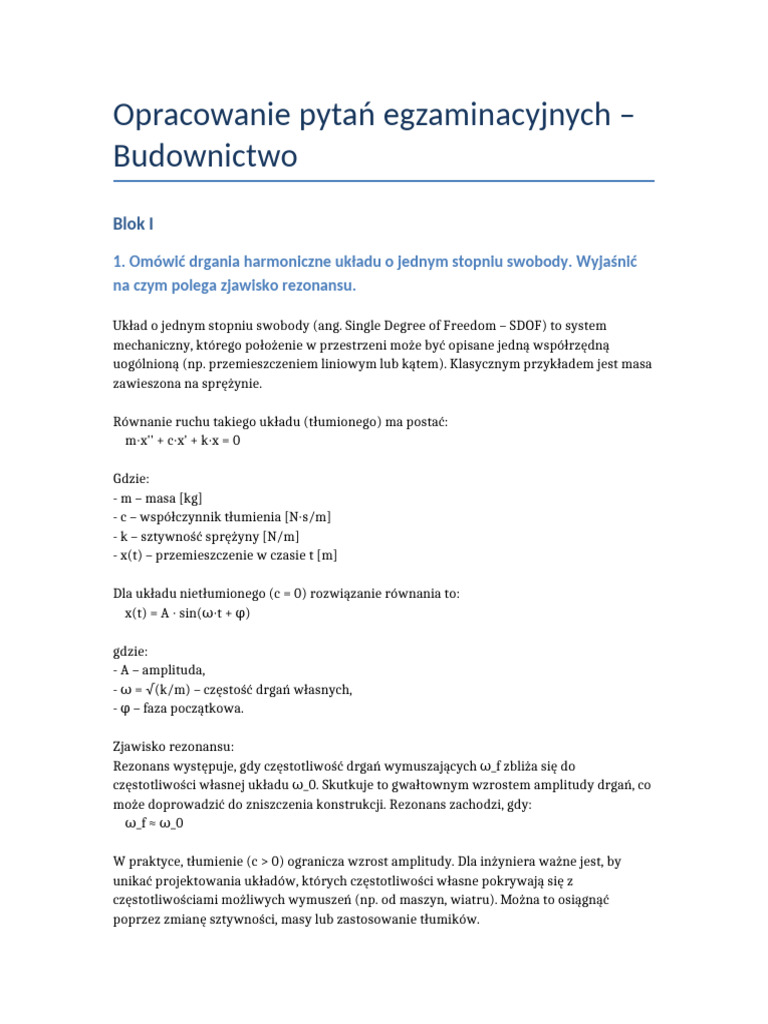 Opracowanie Blok I Przyklad | PDF