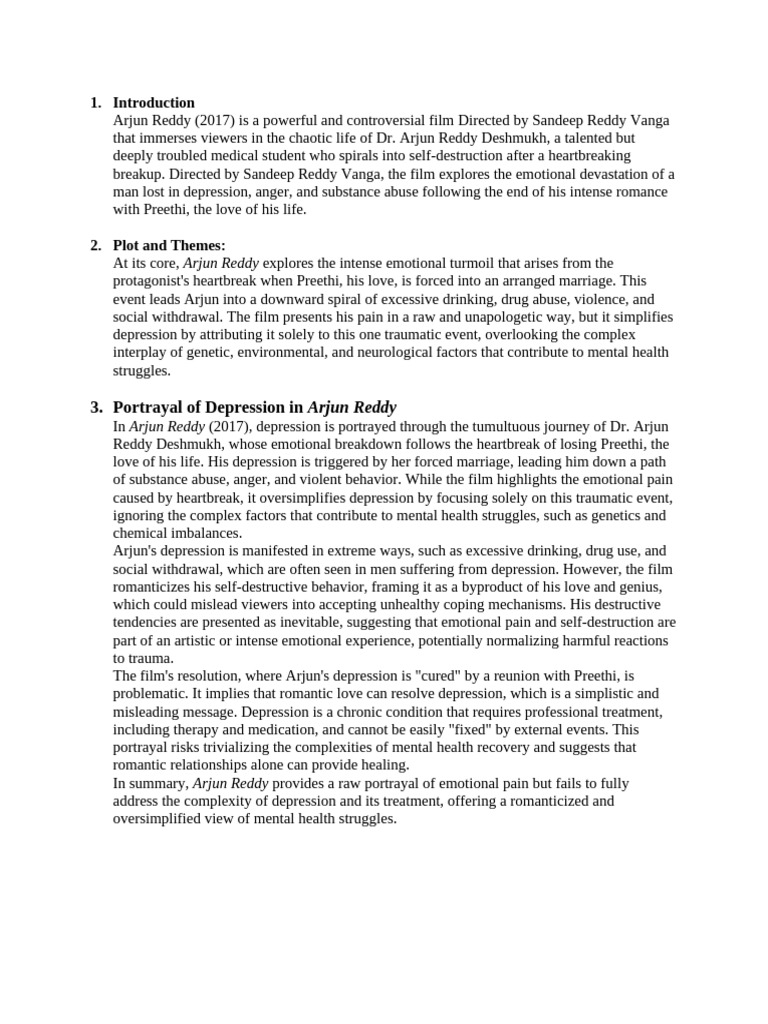 Abnormal Assignment Arjun Reddy | PDF | Major Depressive Disorder ...