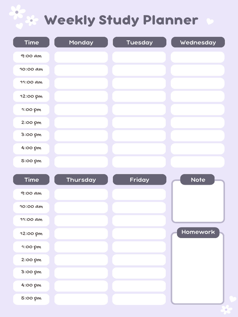 Purple Brush Weekly Study Planner - 20250707 - 122334 - 0000 | PDF