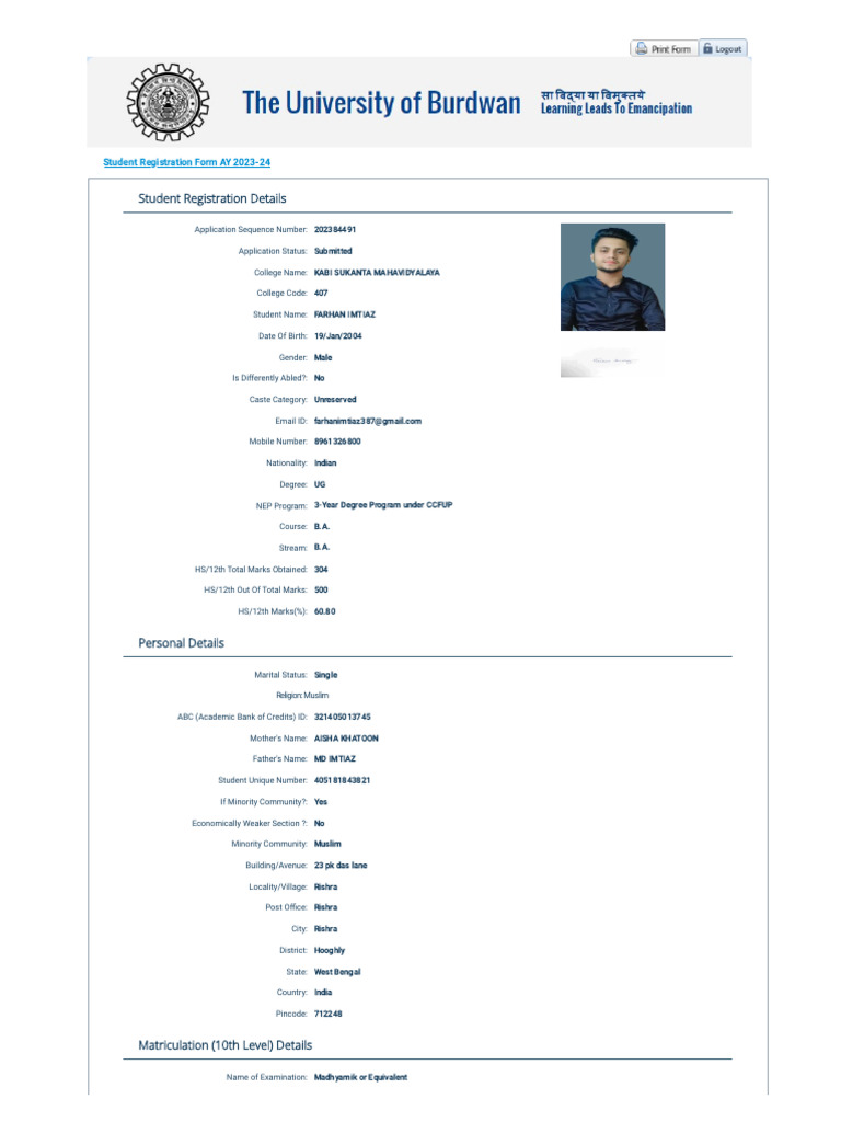 COLLEGE Registration Form | PDF | Educational Stages