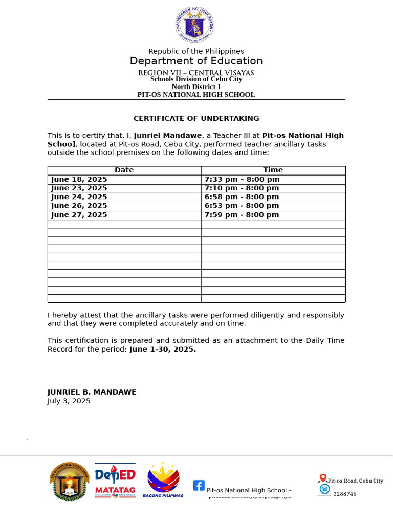 01 Certificate of Undertaking | PDF