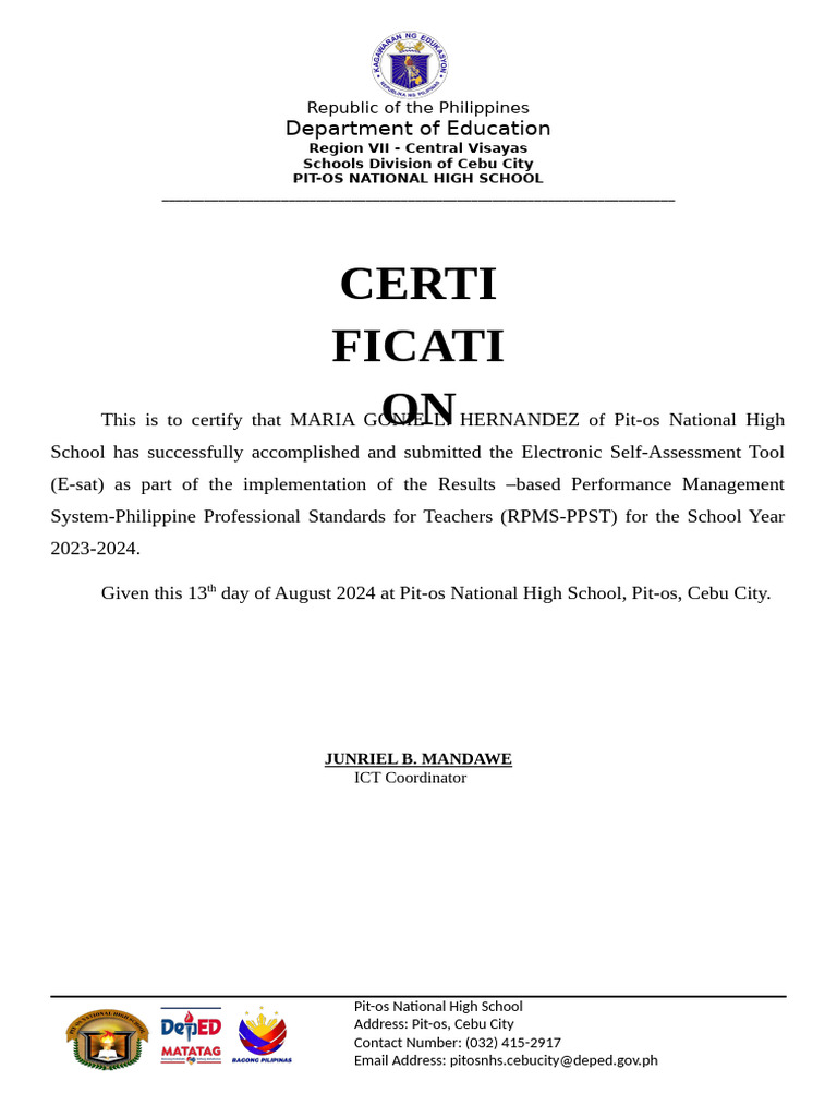 Final Esat Certification | PDF | Asia | Social Institutions