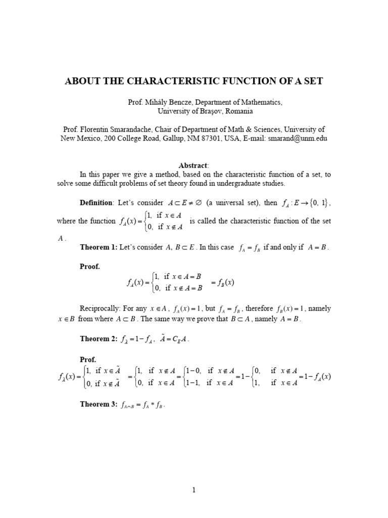 About The Characteristic Function of A Set | PDF | Mathematics ...