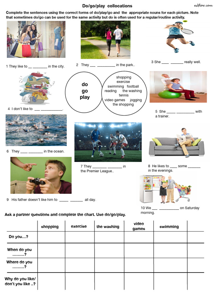 Do, Play, Go Collocations Worksheet | PDF