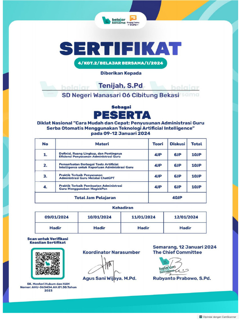 Sertifikat Diklat Januari 2024 | PDF