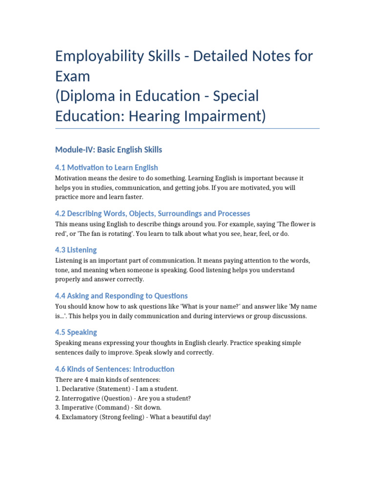 Employability Skills Module 4 5 Notes | PDF | Communication | Question