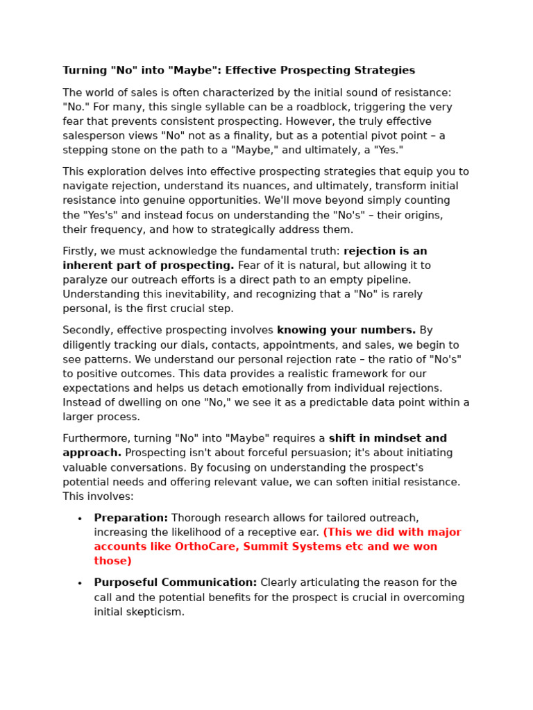 Turning No Into Maybe - Effective Prospecting Strategies | PDF | Human Communication | Communication