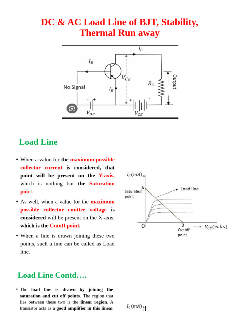 DC - AC Load Line of BJT, Stability, Thermal Run Away | PDF | Bipolar ...