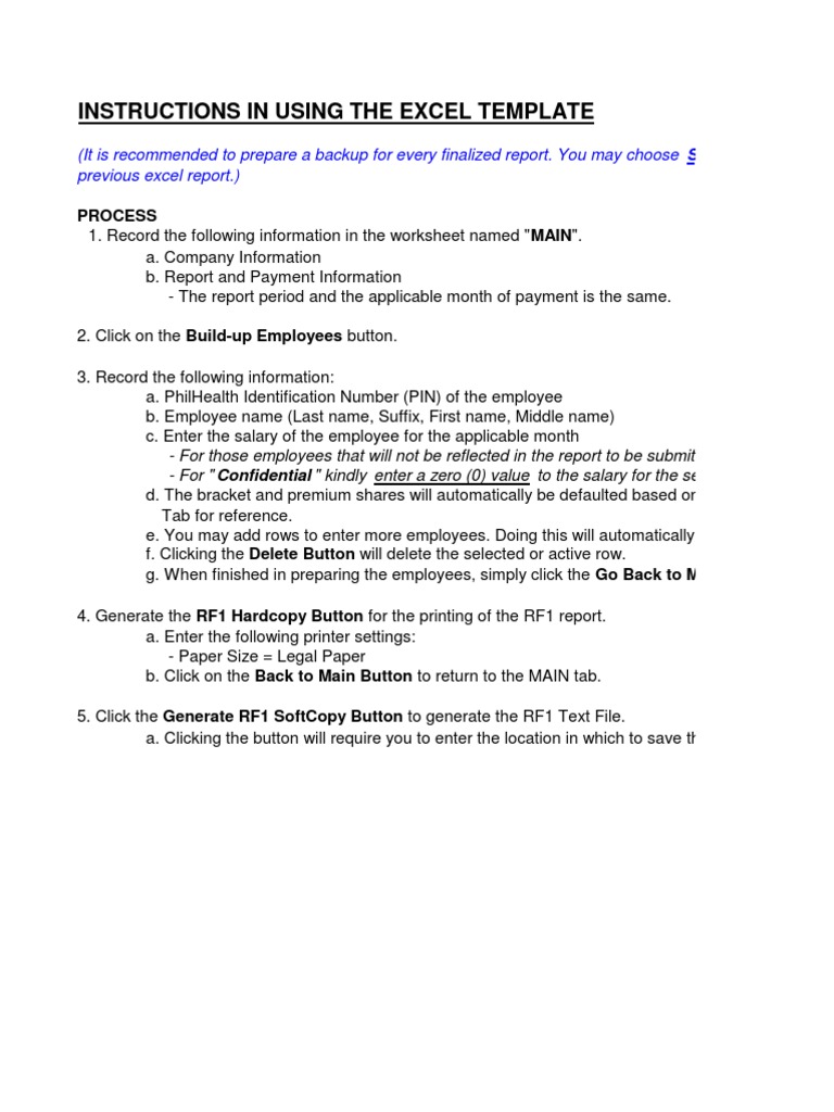 PhilHealth RF1 Excel Template Guide | PDF | Computing | Computing And ...