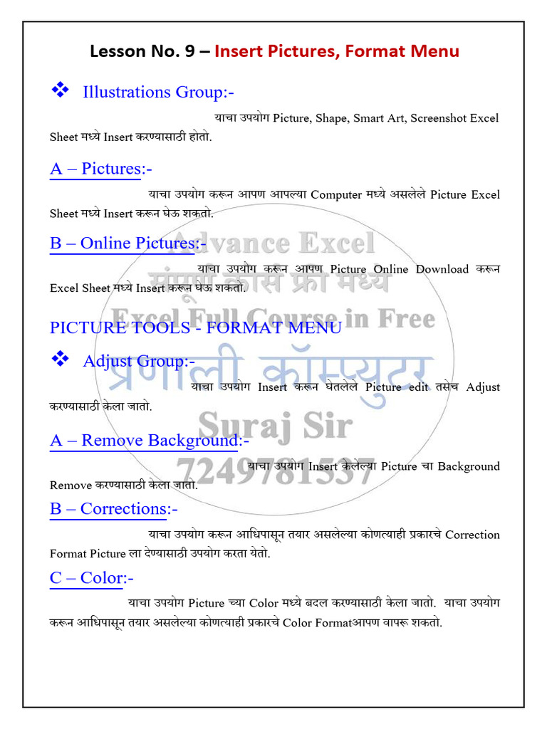 Lesson No - 9 - Insert Pictures, Table Tools Design | PDF