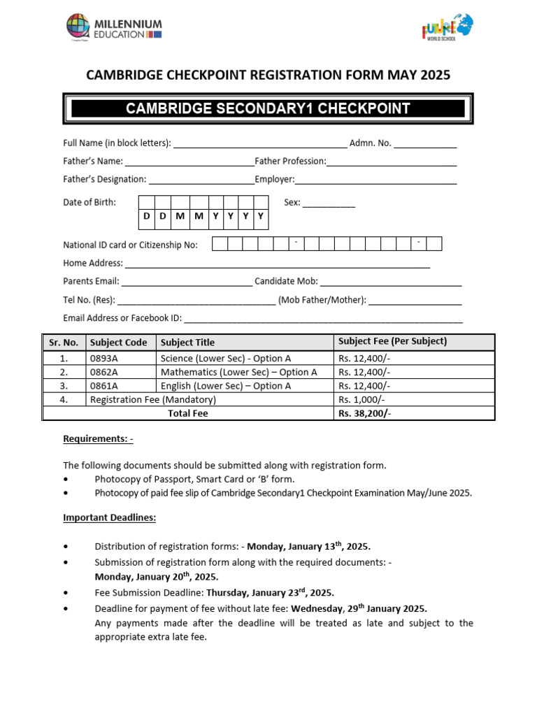Cambridge Secondary1 Checkpoint May-June 2025 Registration Form | PDF ...